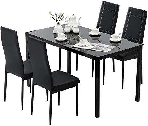 nozama Black PU Leather Dining Chairs 2 Pcs Modern High Back Chairs Set of 2 Kitchen Chairs Upholstered Dining Chairs for Kitchen Living Room with Padded Seat Foot Cap Protection (2, Black)