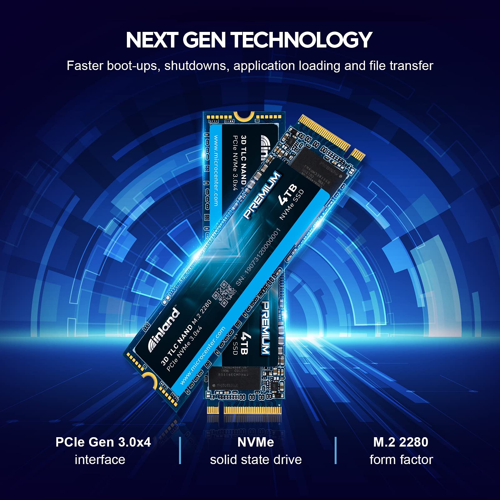 INLAND Premium 4TB NVME PCIe 3.0 x4 M.2 2280 TLC 3D NAND SSD Internal Solid State Drive, Read/Write Speed up to 3400MB/s and 3000MB/s, 6000 TBW