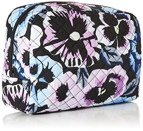 Vera Bradley Women's Cotton Large Cosmetic Makeup Organizer Bag, Plum Pansies - Recycled Cotton, One Size