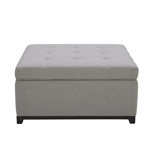 Amazon Brand β Stone & Beam Tufted Square Lift-Top Storage Ottoman, 35.8''W, Light Grey