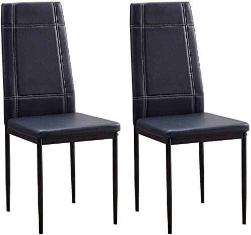 nozama Black PU Leather Dining Chairs 2 Pcs Modern High Back Chairs Set of 2 Kitchen Chairs Upholstered Dining Chairs for Kitchen Living Room with Padded Seat Foot Cap Protection (2, Black)