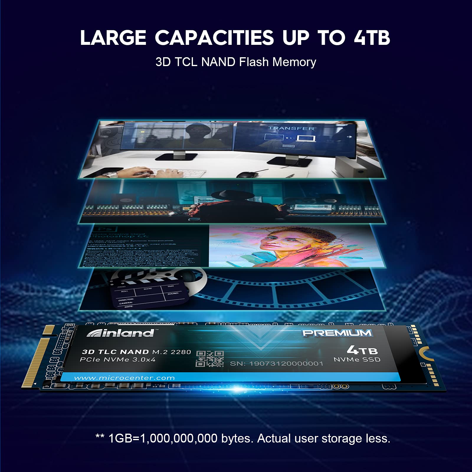 INLAND Premium 4TB NVME PCIe 3.0 x4 M.2 2280 TLC 3D NAND SSD Internal Solid State Drive, Read/Write Speed up to 3400MB/s and 3000MB/s, 6000 TBW