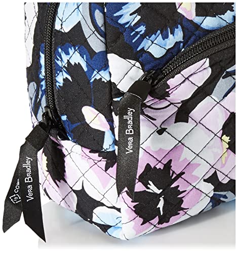 Vera Bradley Women's Cotton Large Cosmetic Makeup Organizer Bag, Plum Pansies - Recycled Cotton, One Size