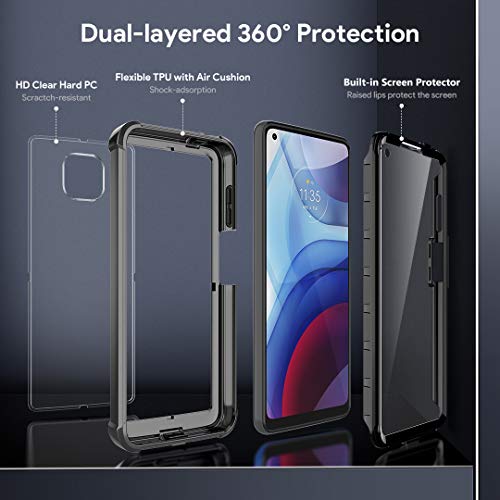 HATOSHI for Motorola Moto G Power 2021 Case with Built in Screen Protector [NOT for Moto G Power 2020], with 2 Pack Camera Lens Protector, 5X Military-Grade Shockproof Phone Case，Black