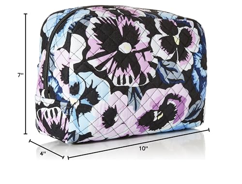 Vera Bradley Women's Cotton Large Cosmetic Makeup Organizer Bag, Plum Pansies - Recycled Cotton, One Size