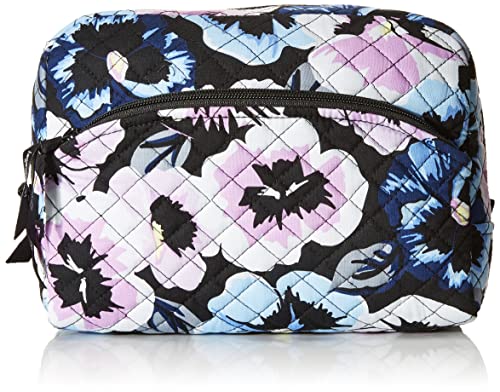 Vera Bradley Women's Cotton Large Cosmetic Makeup Organizer Bag, Plum Pansies - Recycled Cotton, One Size