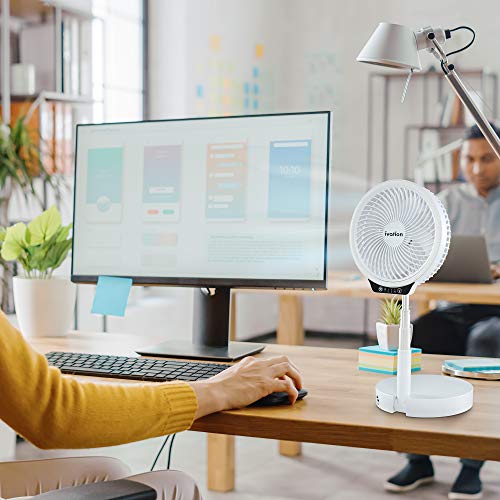 Ivation Battery Operated Portable Expanding Personal Fan with LED Light, Compact Folding Desk, Table & Pedestal Floor Fan with 39.5β Adjustable Height, 3-Speed Touch Control & USB Phone Charging Port
