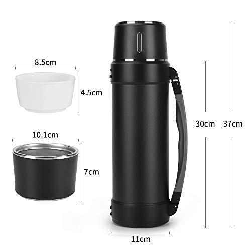 Stainless Steel Thermos with Cup β 61oz Double-Wall Vacuum Insulated Water Bottle for Travel β Camping Coffee Thermoses with Handle β Keeps Liquid Hot or Cold,Leak Resistant,Black