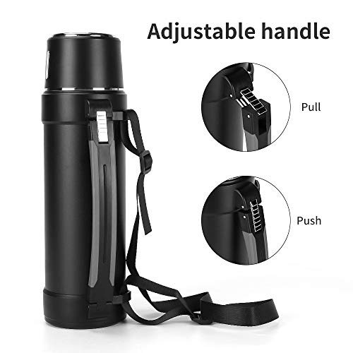 Stainless Steel Thermos with Cup β 61oz Double-Wall Vacuum Insulated Water Bottle for Travel β Camping Coffee Thermoses with Handle β Keeps Liquid Hot or Cold,Leak Resistant,Black