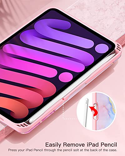 ZtotopCases for New iPad Mini 6 Case 2021, Shockproof iPad Mini 6th Generation Case with Pencil Holder, Auto Sleep/Wake, Premium Protective Smart Cover for iPad Mini 6th Gen 8.3 inch, Marble Pink