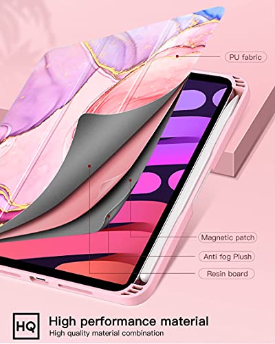 ZtotopCases for New iPad Mini 6 Case 2021, Shockproof iPad Mini 6th Generation Case with Pencil Holder, Auto Sleep/Wake, Premium Protective Smart Cover for iPad Mini 6th Gen 8.3 inch, Marble Pink