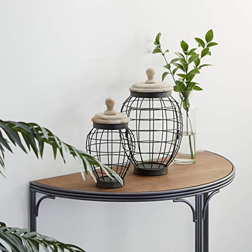 Deco 79 Metal Amphora Decorative Jars, Set of 2 12", 15"H, Black