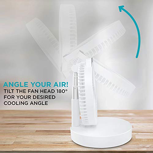 Ivation Battery Operated Portable Expanding Personal Fan with LED Light, Compact Folding Desk, Table & Pedestal Floor Fan with 39.5β Adjustable Height, 3-Speed Touch Control & USB Phone Charging Port