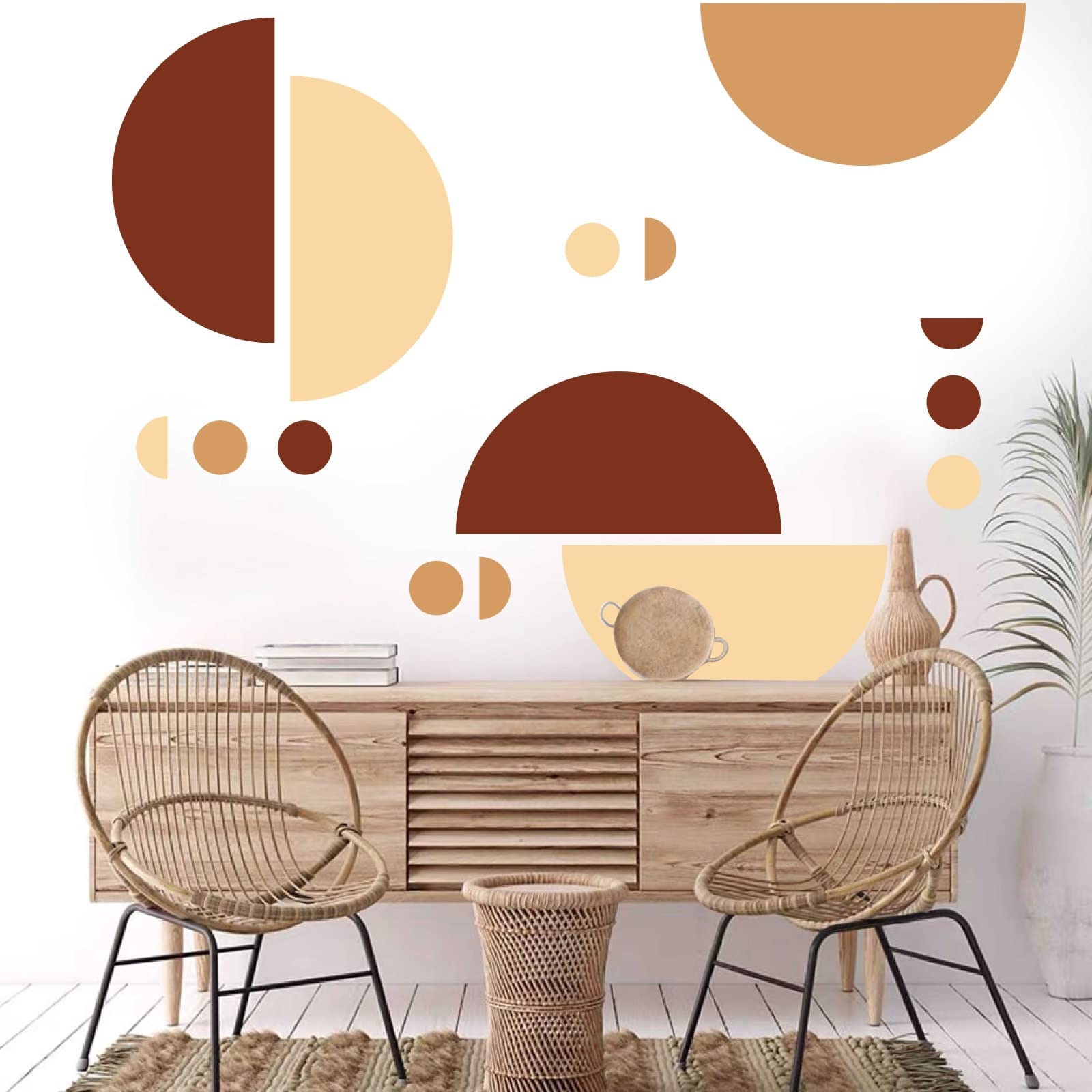 Half Circle Wall Decal Semicircle and Dots Abstract Wall Stickers Modern Geometric Decals Removable Peel and Stick Wall Stickers for Nursery Living Room Office Decor