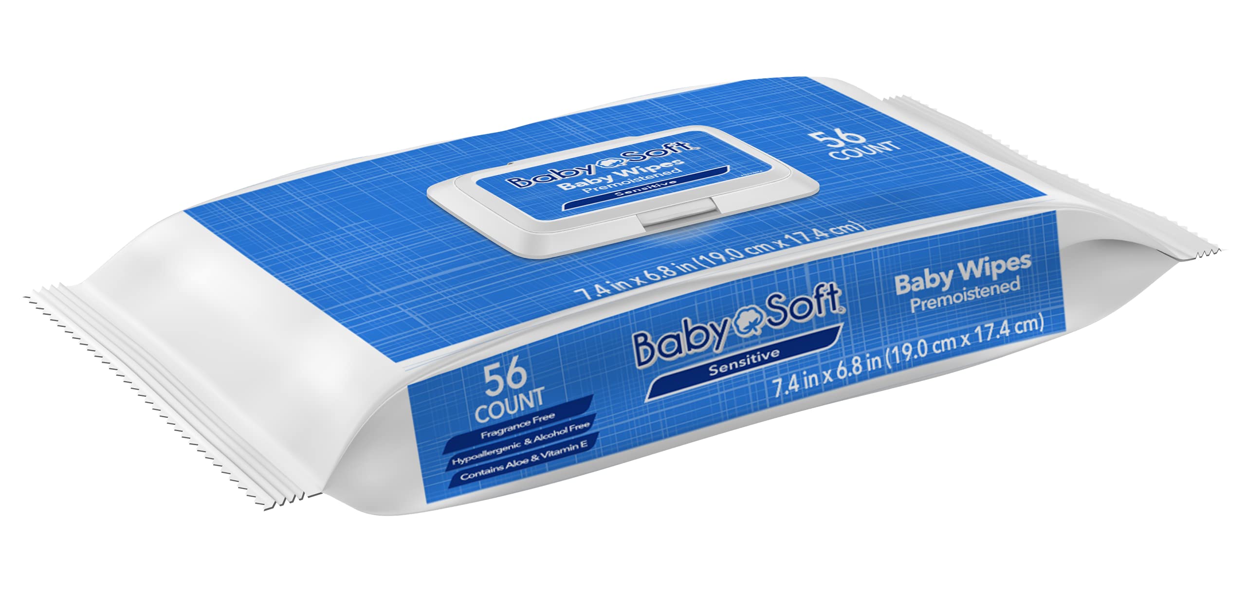 Baby Wipes, Baby Soft Sensitive 8 Flip top packs (448 Wipes Total)