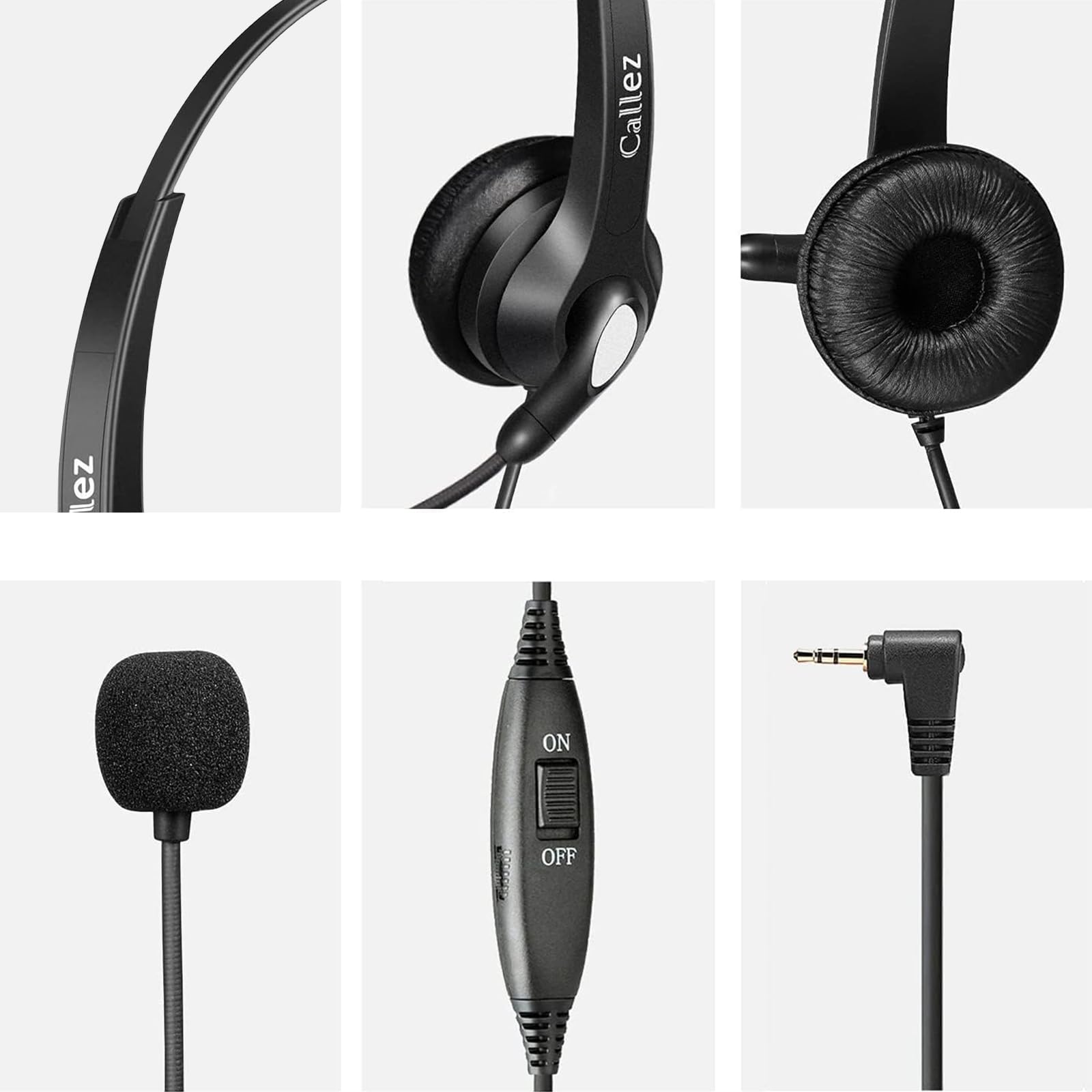 Callez Phone Headset with Noise Cancelling Microphone and Volume Control, Office 2.5mm Telephone Headsets Compatible with Panasonic AT&T ML17929 Vtech Uniden Cisco Grandstream Cordless Phones