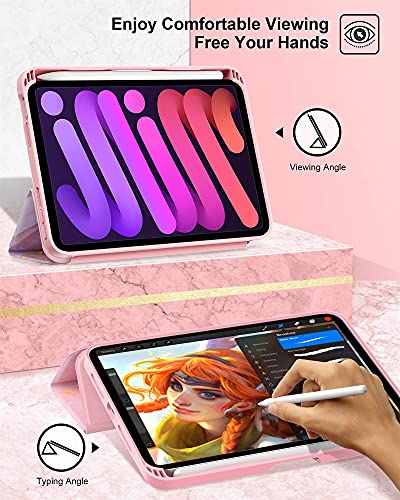 ZtotopCases for New iPad Mini 6 Case 2021, Shockproof iPad Mini 6th Generation Case with Pencil Holder, Auto Sleep/Wake, Premium Protective Smart Cover for iPad Mini 6th Gen 8.3 inch, Marble Pink