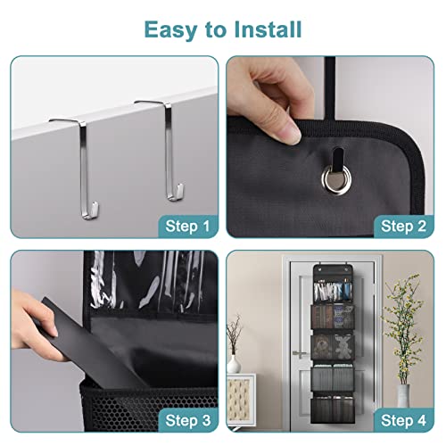 NPET Over Door Hanging Organizer Wall Mount Storage with Clear PVC Pocket, EVA Waterproof Mesh Pocket and Oxford Cloth Material for Closet Bedroom Nursery Dorm (33BK01, Black)