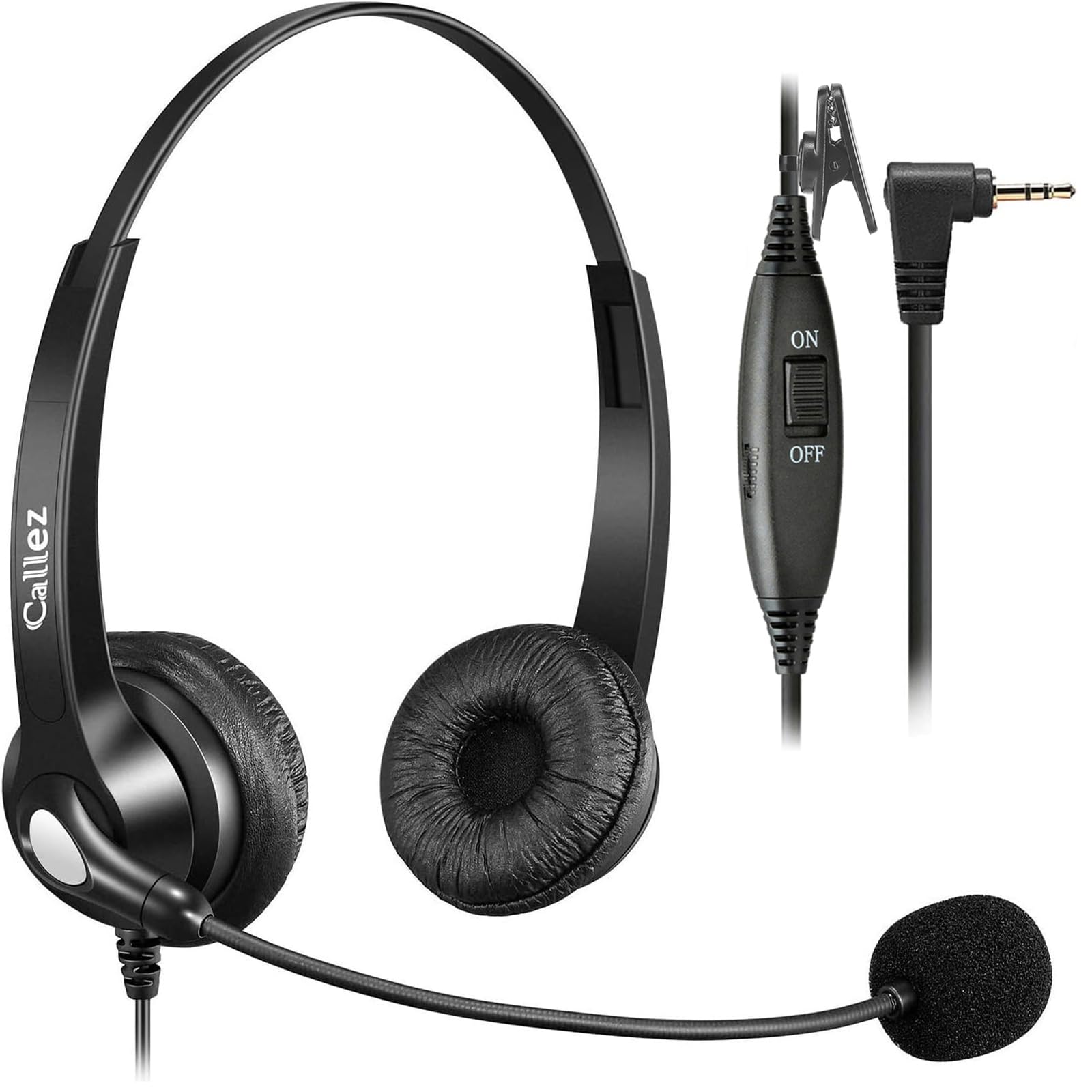 Callez Phone Headset with Noise Cancelling Microphone and Volume Control, Office 2.5mm Telephone Headsets Compatible with Panasonic AT&T ML17929 Vtech Uniden Cisco Grandstream Cordless Phones