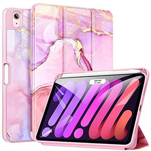 ZtotopCases for New iPad Mini 6 Case 2021, Shockproof iPad Mini 6th Generation Case with Pencil Holder, Auto Sleep/Wake, Premium Protective Smart Cover for iPad Mini 6th Gen 8.3 inch, Marble Pink