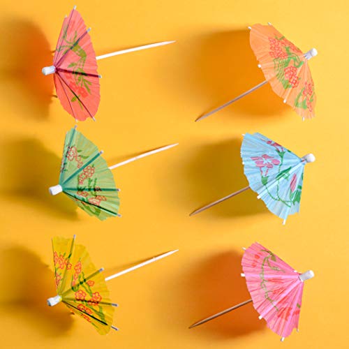 Prextex Drink Umbrella Cocktail Picks - Bulk Pack of 220 Assorted Tropical Decor Party Picks with Parasol | Cocktail Umbrellas for Drinks, Tiki Bars, Picnics, Cake Toppers
