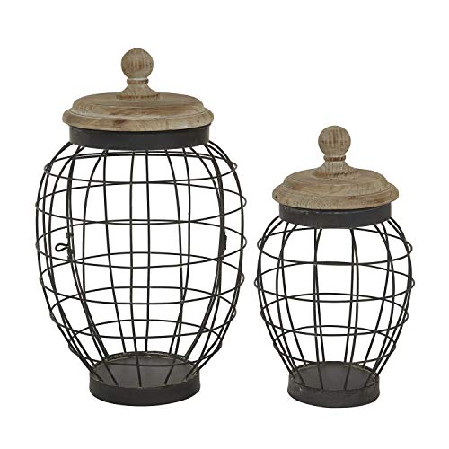 Deco 79 Metal Amphora Decorative Jars, Set of 2 12", 15"H, Black