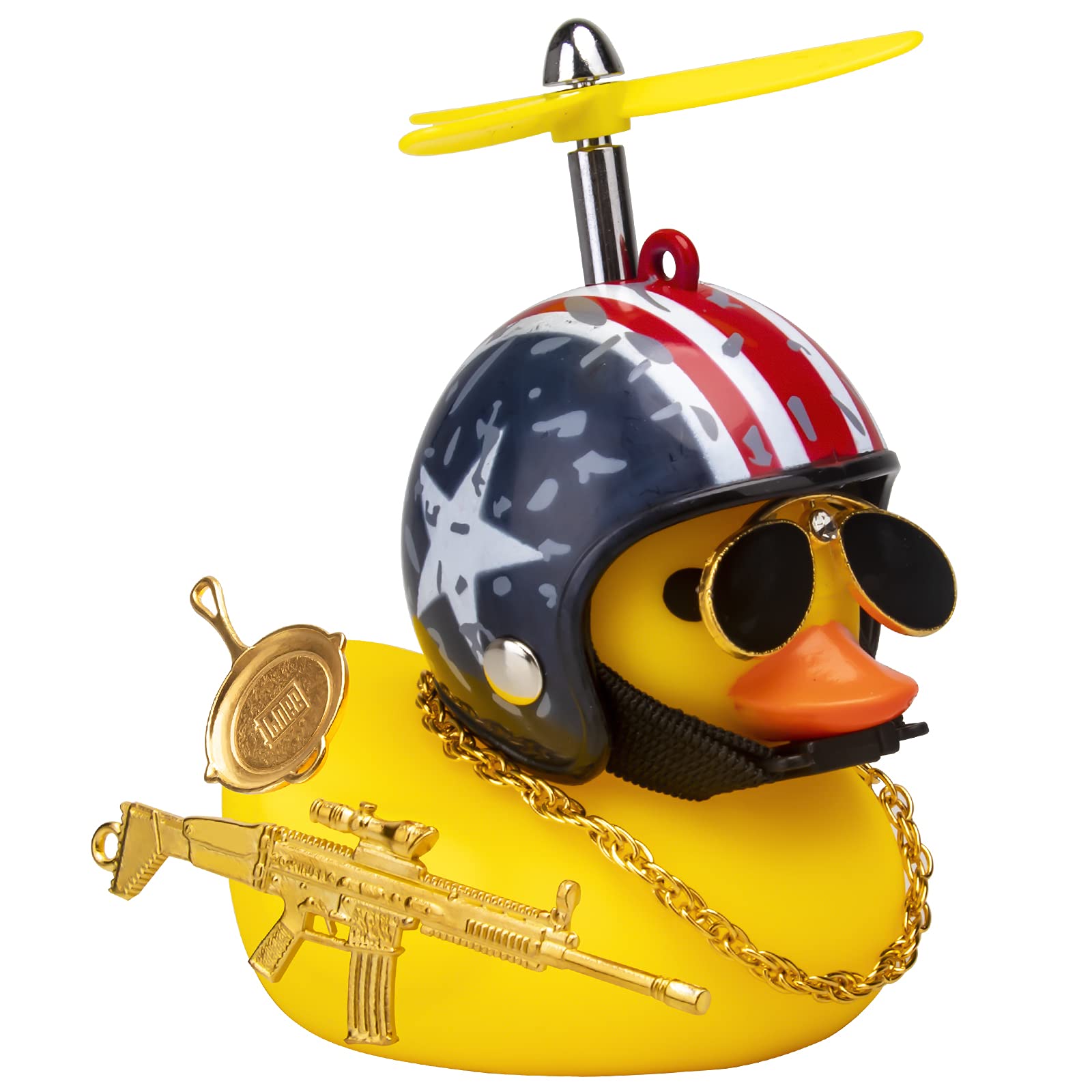 wonuu Rubber Duck Car Ornaments Cool Yellow Duck Car Dashboard Decorations Squeaky Glasses Duck with Propeller Helmet for Car ccessories Dashboard (Z-Pan-Stars&Stripes)
