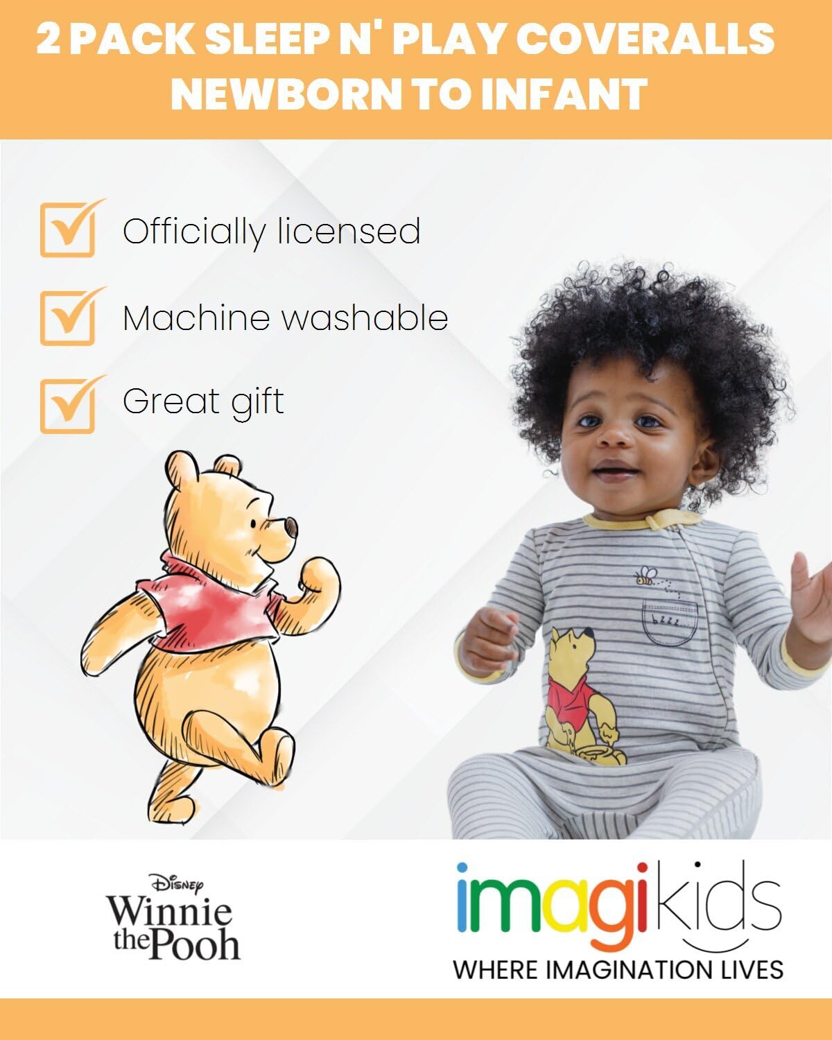 Disney Winnie the Pooh Newborn Baby Boys 2 Pack Sleep N' Play Coveralls White/Red 0-3 Months