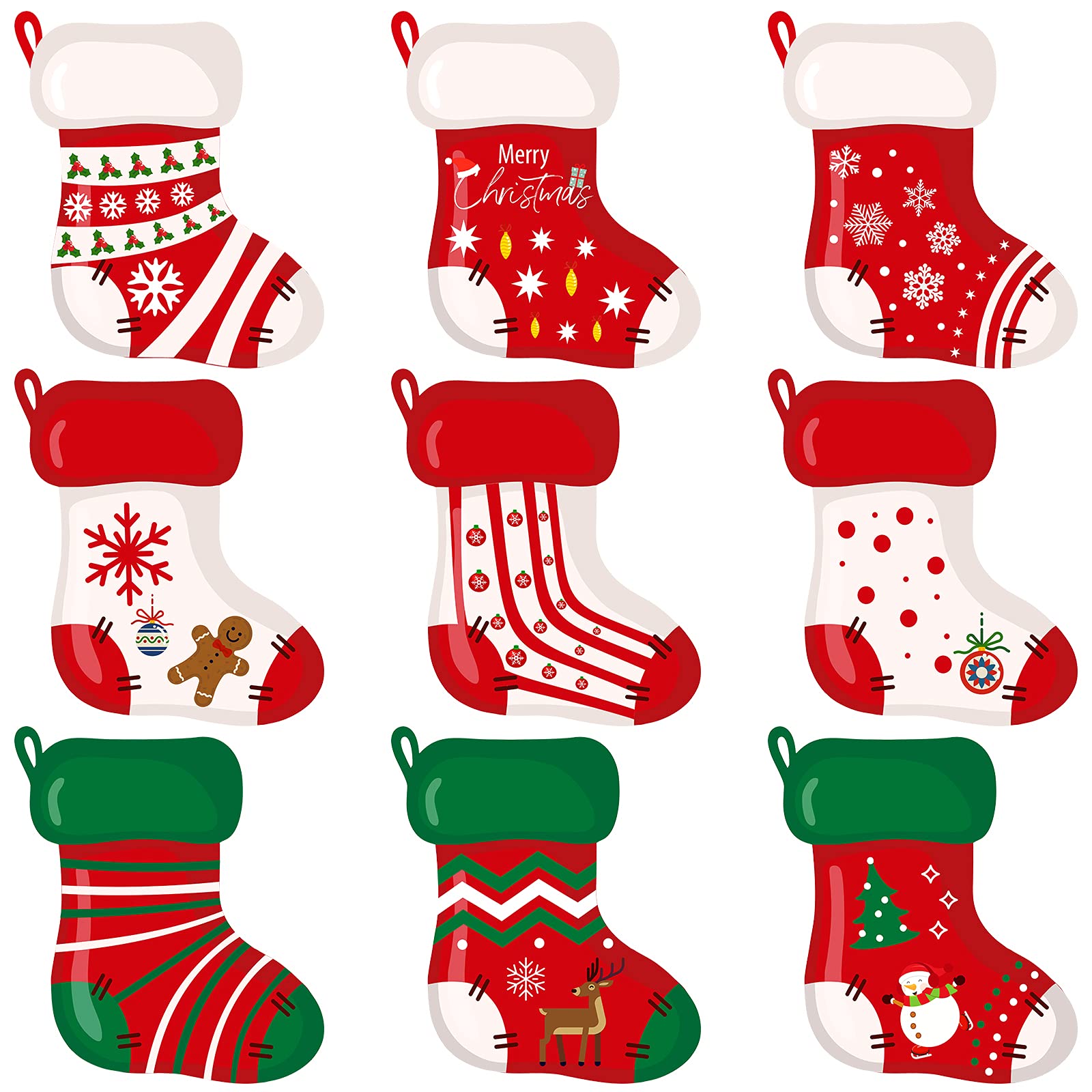 54 Pcs Christmas Mini Colorful Cut-Outs Xmas Stocking Cut-Outs 9 Design Christmas Name Tag Reward Cards Holiday Classroom Decoration Assorted Christmas Cutouts for Kids Bulletin Border Office Party