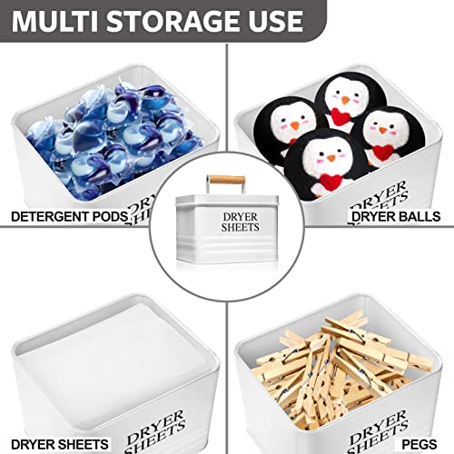 Calindiana Modern Farmhouse Metal Laundry Dryer Sheets Holder Fabric Softener Dispenser with Lid for Laundry Room Decor and Accessories and Space Saving Laundry Room Organization and Storage, White