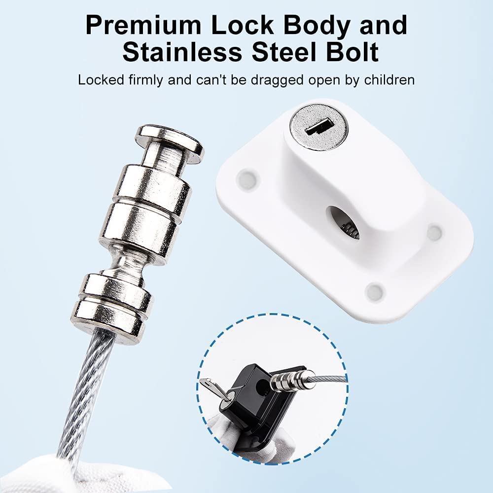 Window Safety Locks Self Adhesive AOSITE 2 Pack Baby Window Restrictor with Key UPVC Window Locks Child Safety Cable Lock Pet Window Restrictors No Drilling Kids Refrigerator Lock for Childproof