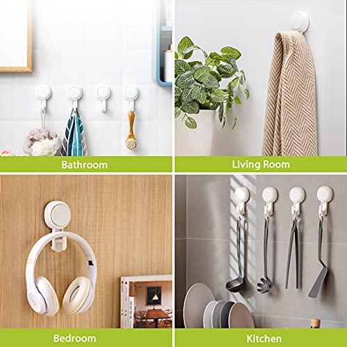 Elegear Suction Cup Hooks for Shower, Heavy Duty Shower Suction Hooks (4-Pack) Waterproof Shower Hooks for Loofah, Robe, Towel Reusable Vacuum Suction Hooks for Bathroom Kitchen