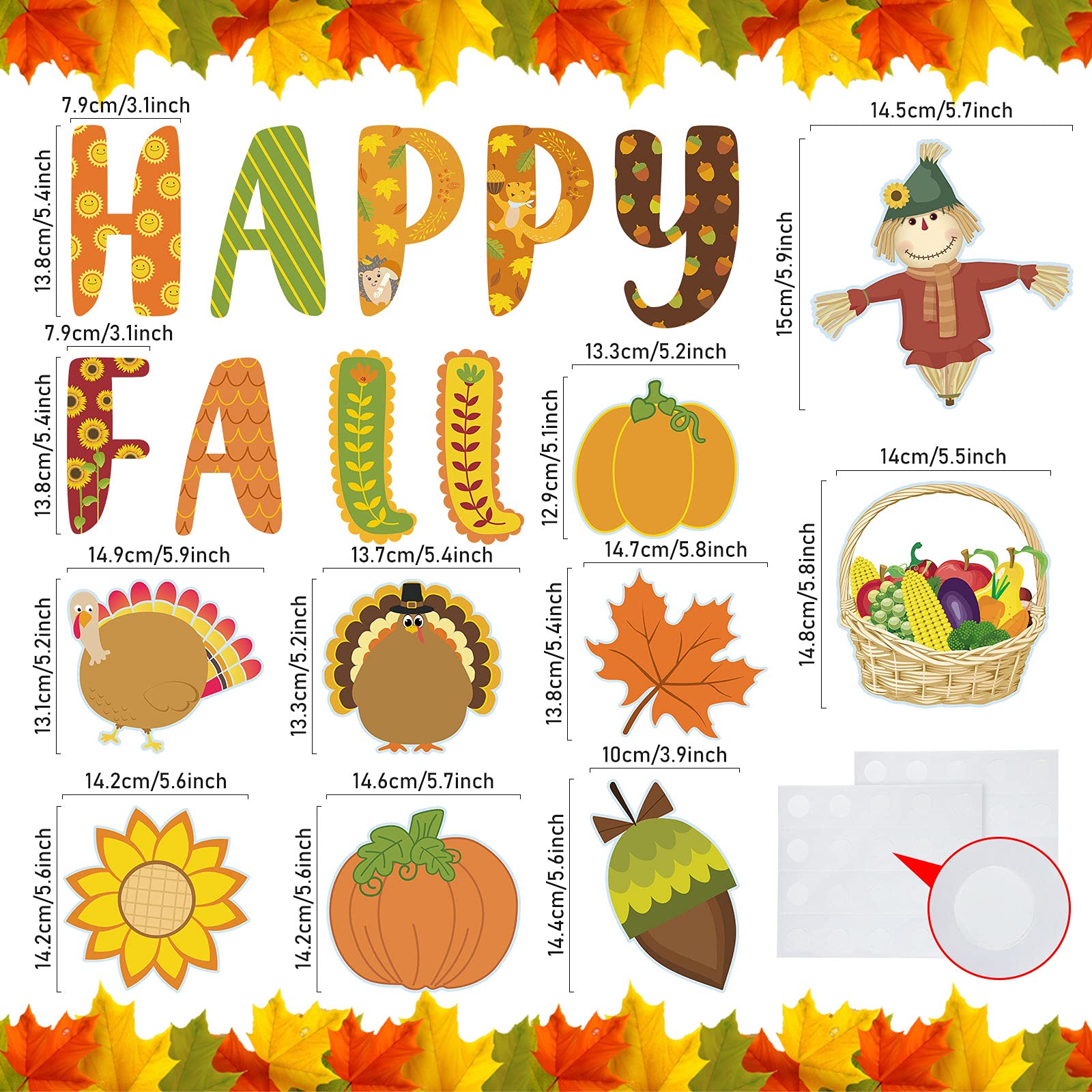 45 Pieces Fall Bulletin Board Decorations Turkey Pumpkin Maple Leaves Sunflower Cutouts Thanksgiving Happy Fall Cutouts for Classroom Bulletin Border Decoration