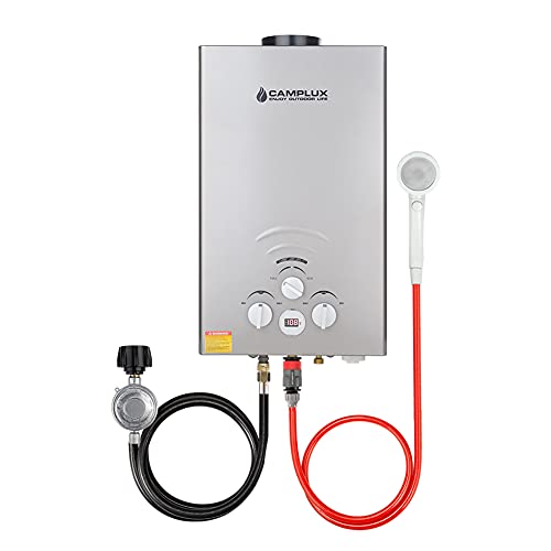 Portable Propane Tankless Water Heater, Camplux 2.11 GPM On Demand Camping Gas Water Heater, Gray