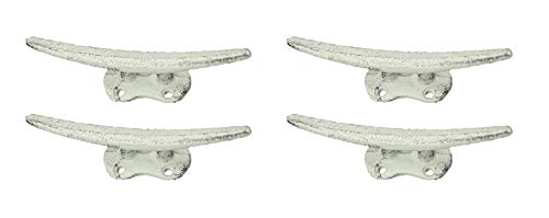 Zeckos Set of 4 Weathered White Cast Iron Boat Cleat Wall Hooks/Drawer Pulls Nautical Décor 5.75 Inches Long