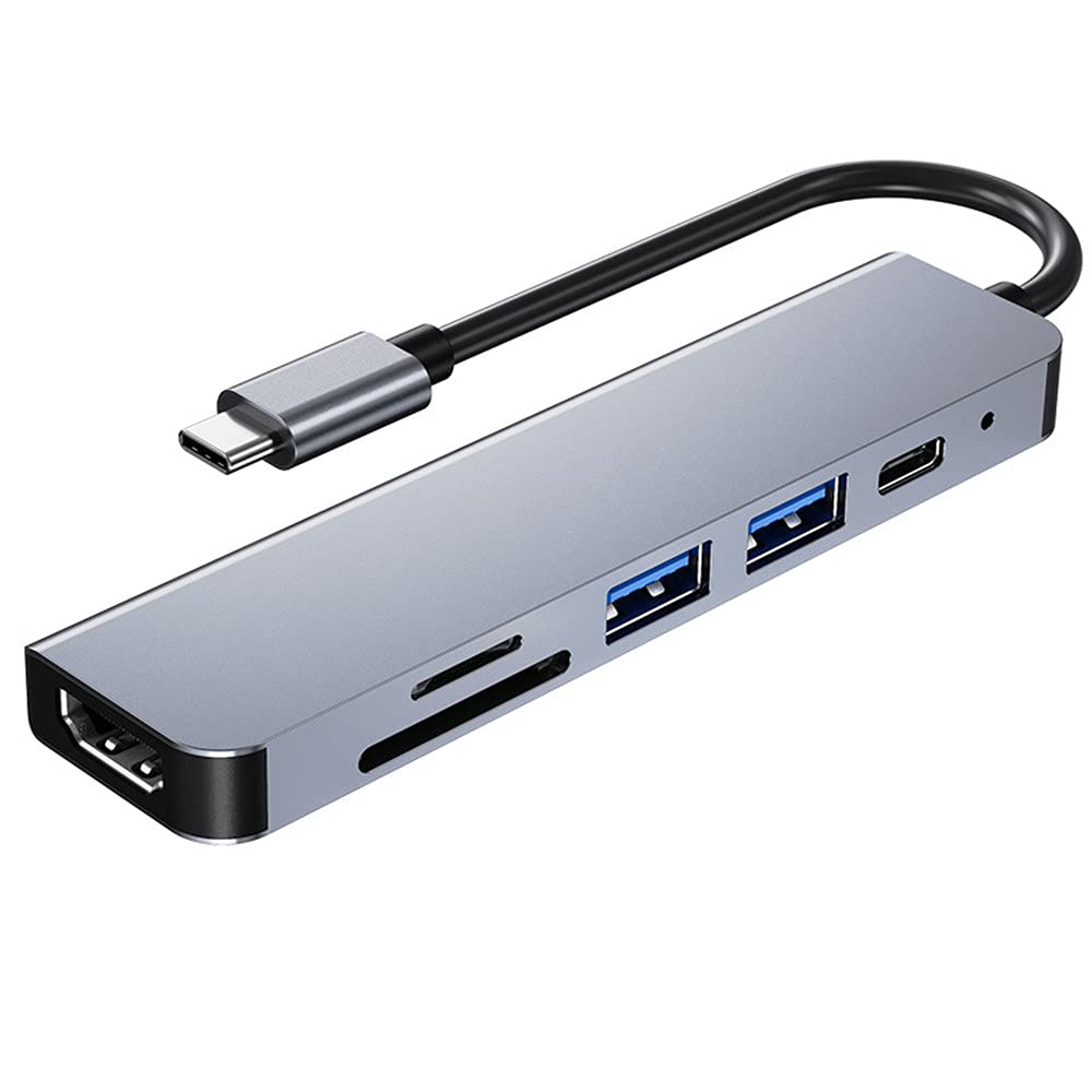 6 In1 Alloy USB-C Hub Type C to 4K HDMI-Compatible USB3.0 Adapter Docking Station Converter for Type-C Laptop for MacBook for ChromeBook