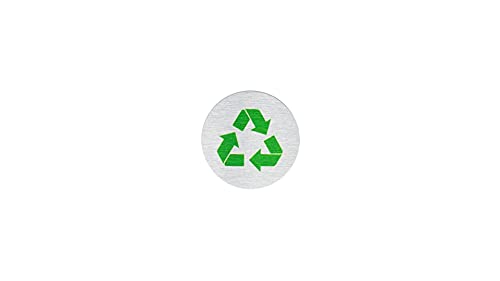 2" Round, Metal Recycle Signs | Recycle Bin Marker | Sign for Recycling Basket | Brushed Silver Aluminum with Green Recycle Symbol | Signs for Sustainability