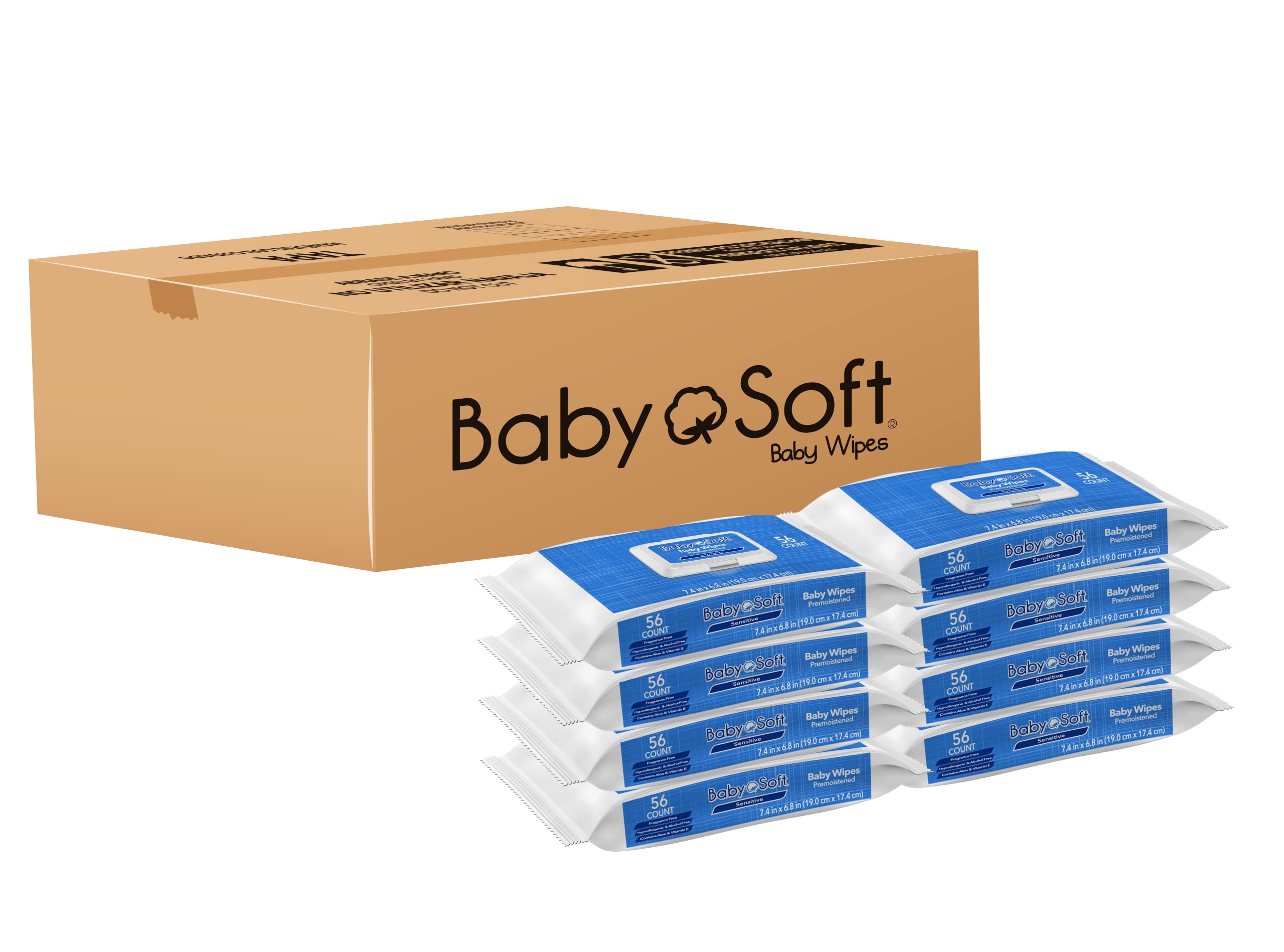 Baby Wipes, Baby Soft Sensitive 8 Flip top packs (448 Wipes Total)