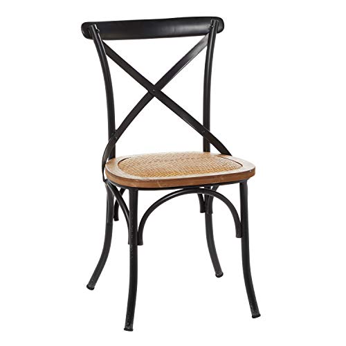 Deco 79 Metal Dining Chair with Brown Wood Seat, Set of 2 20"W, 35"H, Black