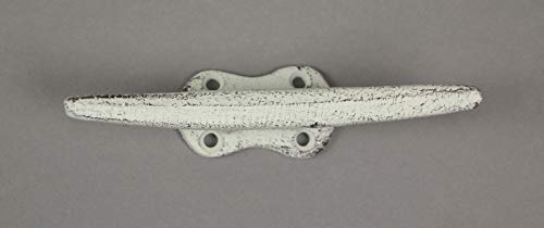 Zeckos Set of 4 Weathered White Cast Iron Boat Cleat Wall Hooks/Drawer Pulls Nautical Décor 5.75 Inches Long