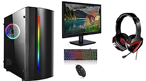 Palicomp Fast Gaming PC Bundle Quad core i5 16GB RAM 1TB GT730 19 Inch Monitor, Gaming Headphones, & RGB Gaming Keyboard with Mouse