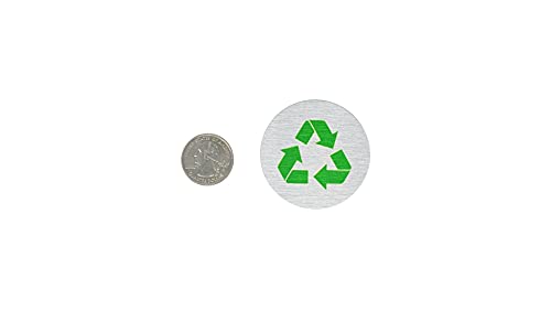 2" Round, Metal Recycle Signs | Recycle Bin Marker | Sign for Recycling Basket | Brushed Silver Aluminum with Green Recycle Symbol | Signs for Sustainability