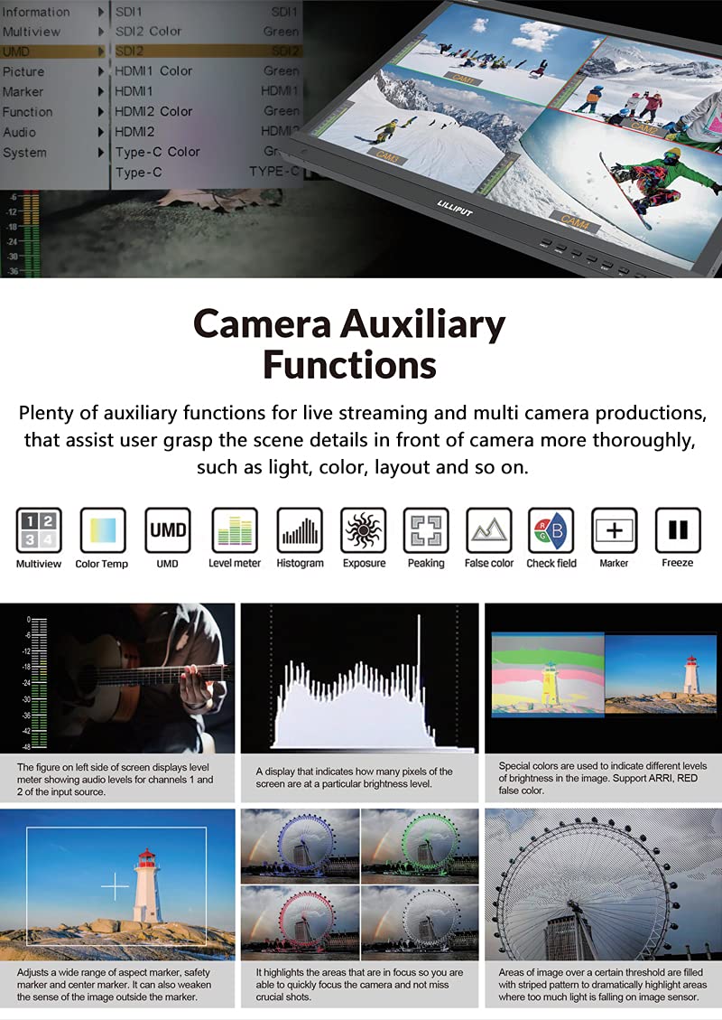 LILLIPUT Lilliput Live Stream Monitor 21.5 inch Quad Split Multi View IPS 1920x1080 HDMI 3G-SDI PVM220S Type-C Input Video Assist