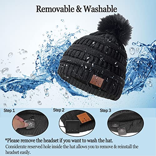 ChenFec Bluetooth V5.0 Beanie Hat for Women & Men, 5Hrs Music, Washable, Unisex, Winter Outdoor Sports Essentials, Black