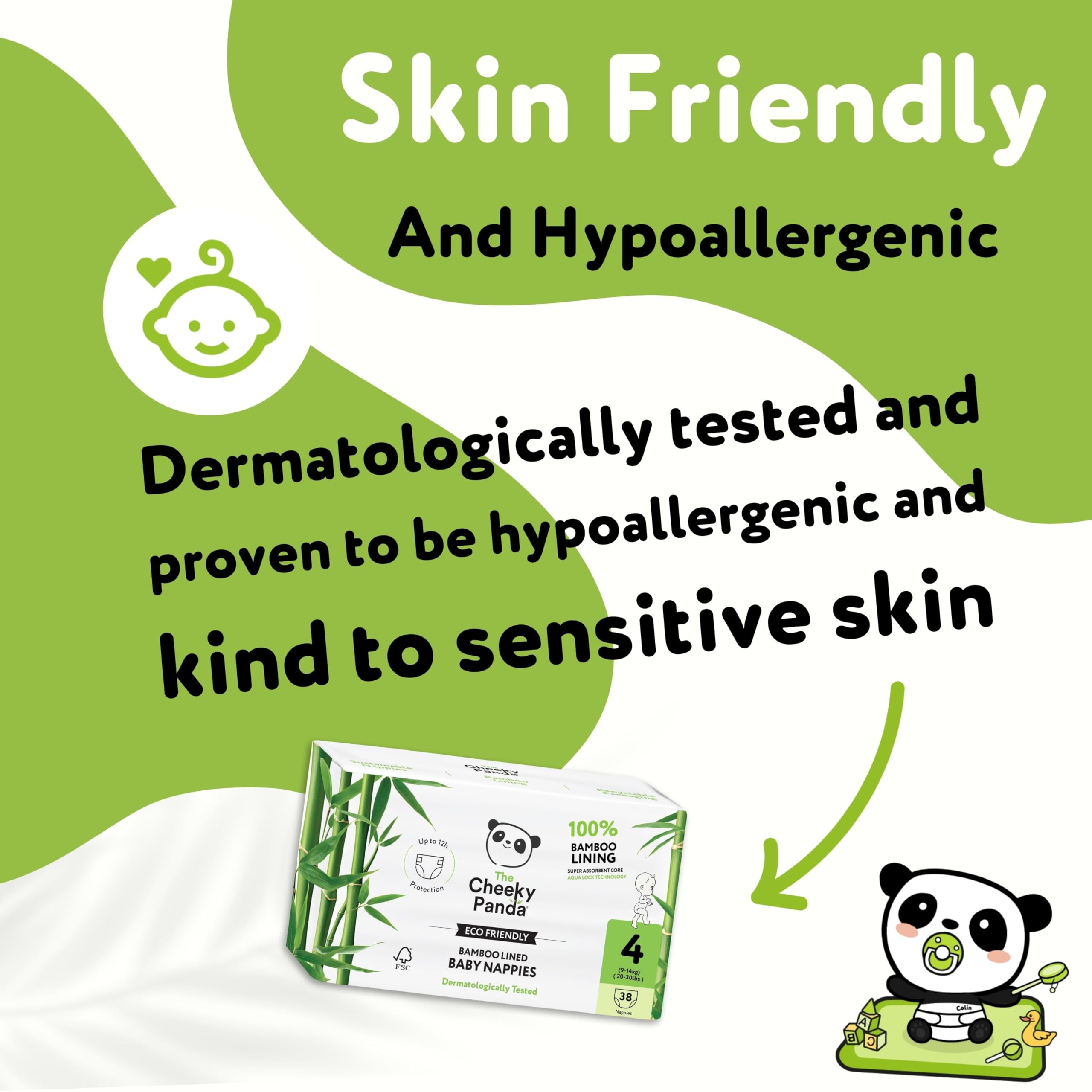 The Cheeky Panda Premium Baby Diapers Size 4 (22-37lbs) | 38 Bamboo Lined Disposable Diapers for Sensitive Skin