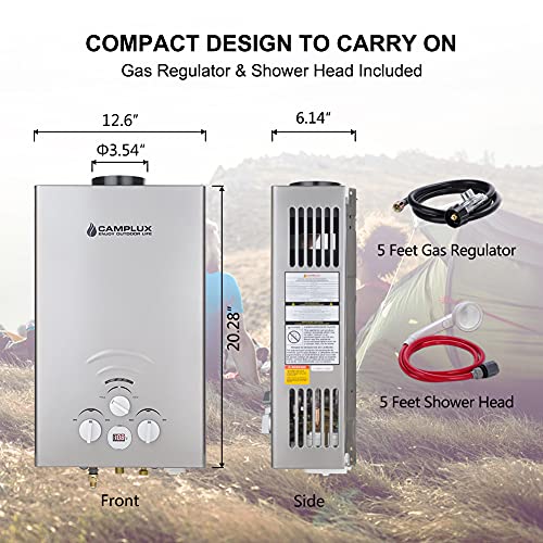 Portable Propane Tankless Water Heater, Camplux 2.11 GPM On Demand Camping Gas Water Heater, Gray