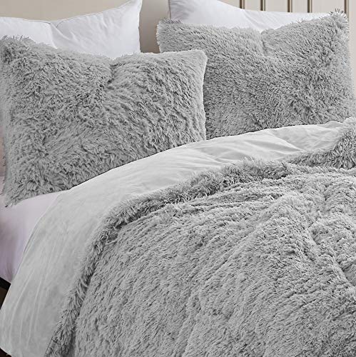 Sweet Home Collection Plush Shaggy Comforter Set Ultra Soft Luxurious Faux Fur Decorative Fluffy Crystal Velvet Bedding with 2 Shams, King, Silver
