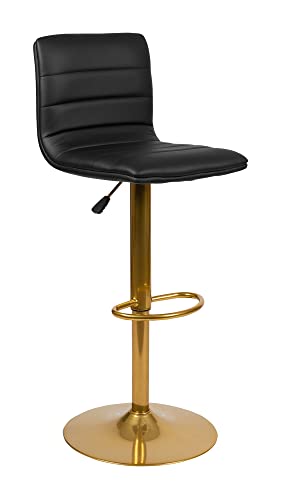 Flash Furniture Vincent Modern Black Vinyl Adjustable Bar Stool with Back, Counter Height Swivel Stool with Gold Pedestal Base, Set of 2