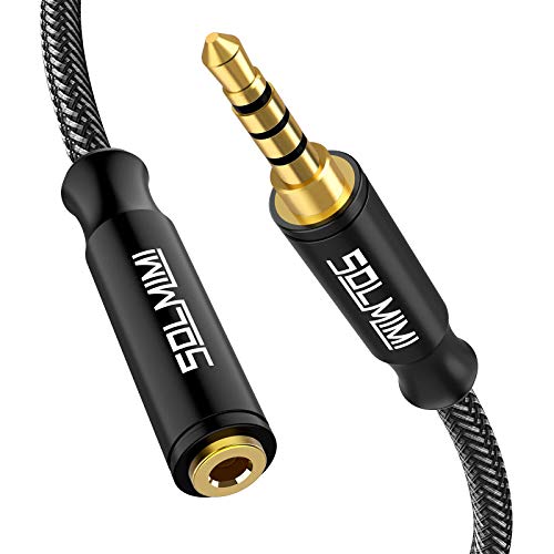 SOLMIMI Headphone Extension Cable (8ft/1.2m) 4 Pole 3.5mm TRRS Male to Female Lossless Stereo Audio Cable Extension Nylon Braid Aux Cord Extension for Headset or Audio Devices –Matte Black