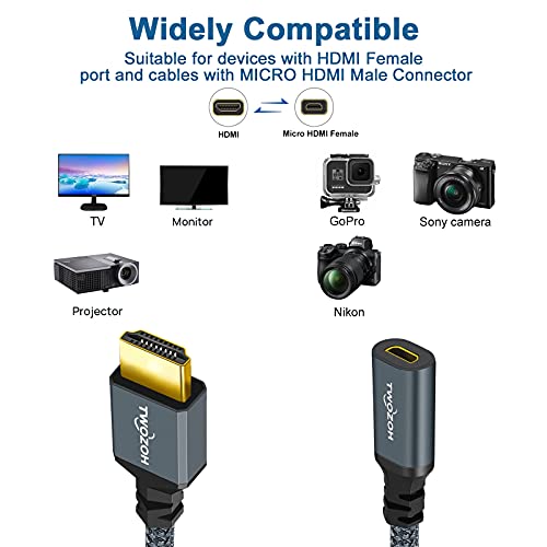 Twozoh Full Size HDMI to Micro HDMI Female Adapter Cable, Micro HDMI Socket to HDMI Adapter Cable Support 3D/4K 1080p.(20CM/0.6FT)